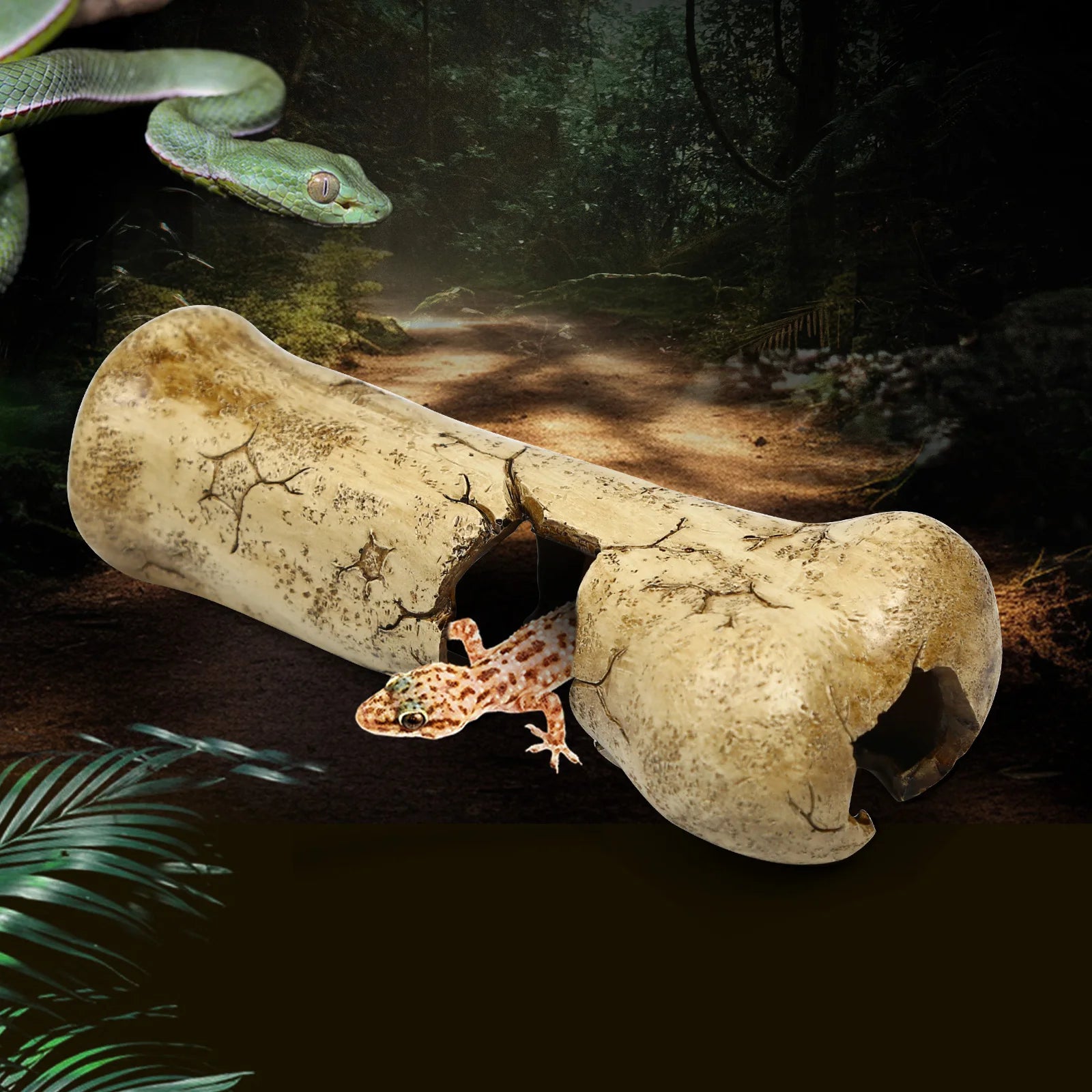 Resin bone-shaped reptile hiding cave, suitable for small reptiles, ba ...
