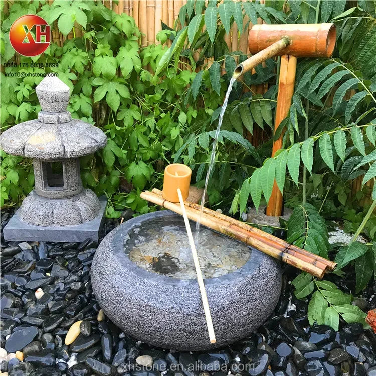 Japanese Style Natural Stone Water Bowl Water Fountain Flower pots Pla ...