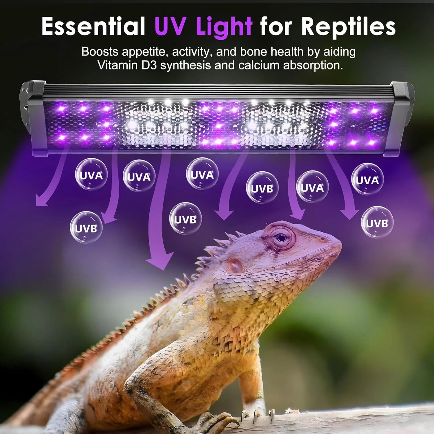 UVA+UVB Reptile Full Spectrum LED Light Turtle Lizard Snake Terrarium ...